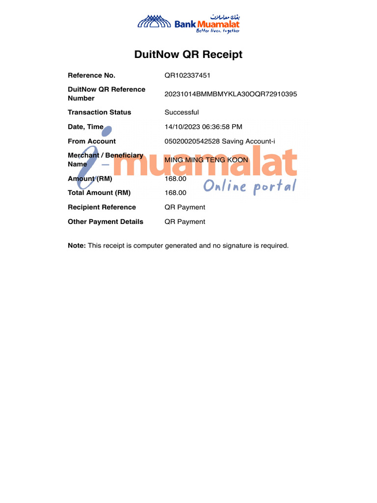 DuitNow QR Payment Receipt | PDF