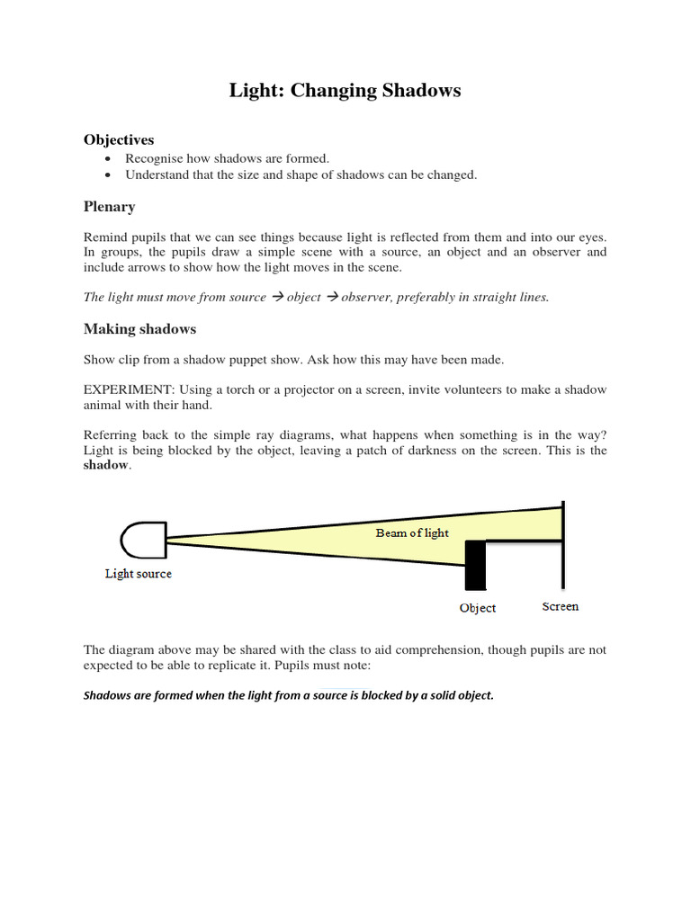 Changing shadows (lesson plan) (1) | PDF | Shadow | Astronomy