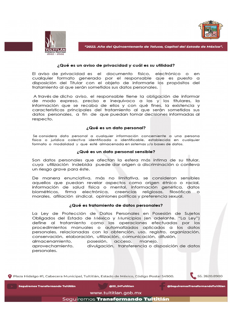 Aviso de Privacidad: Conceptos Clave | PDF | Documento de identidad | Privacidad