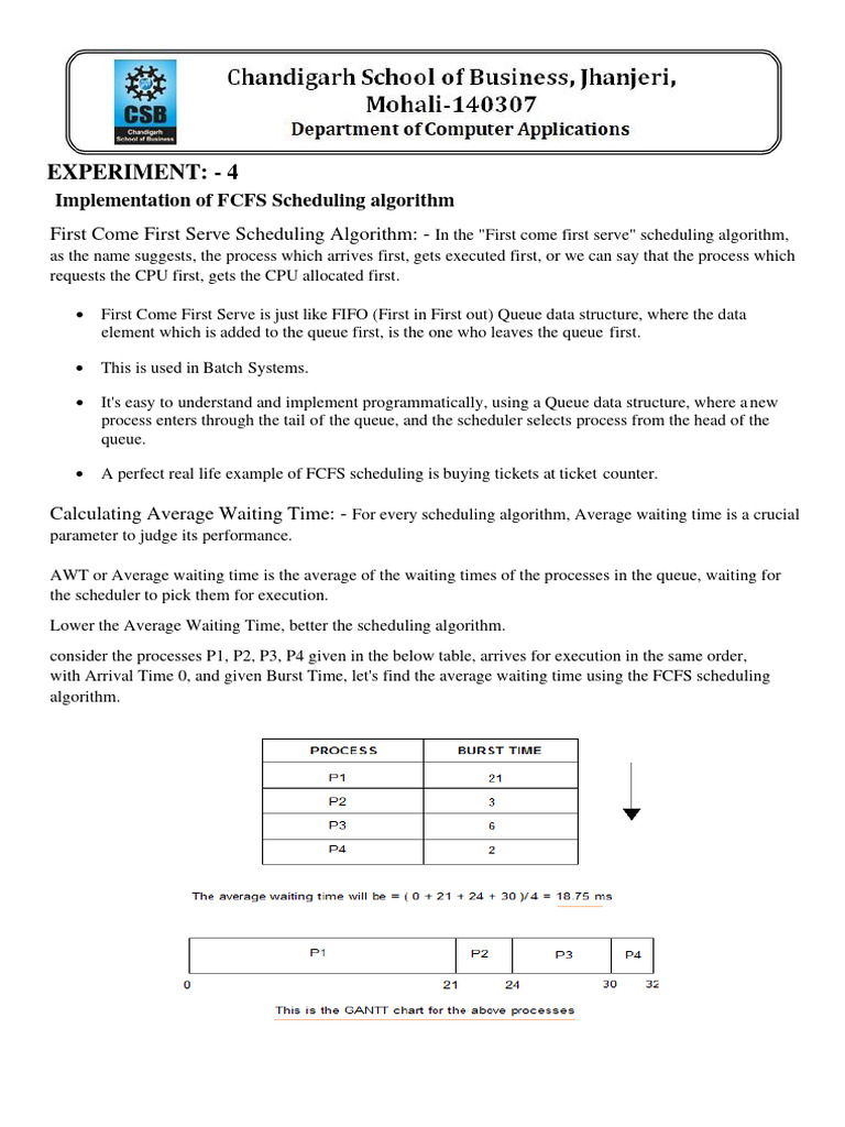 FCFS Scheduling Algorithm Guide | PDF | Scheduling (Computing) | Computer Programming