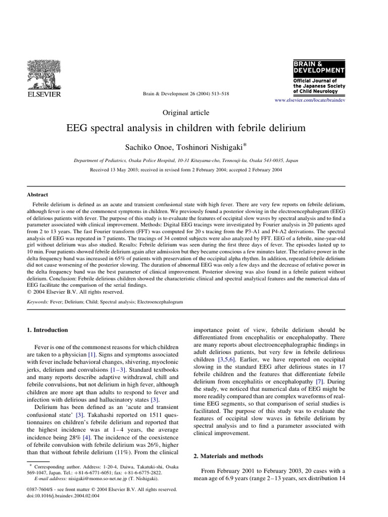 EEG Spectral Analysis in Children With Febrile Delirium | PDF ...