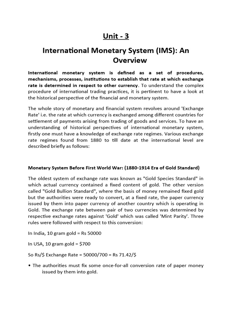 Overview of International Monetary System | PDF | Gold Standard | Money