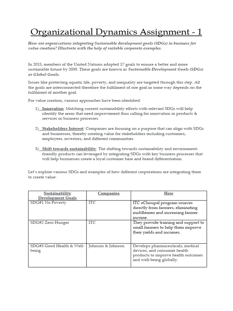 Organizational Dynamics Assignment 1 | PDF | Sustainability | Goal