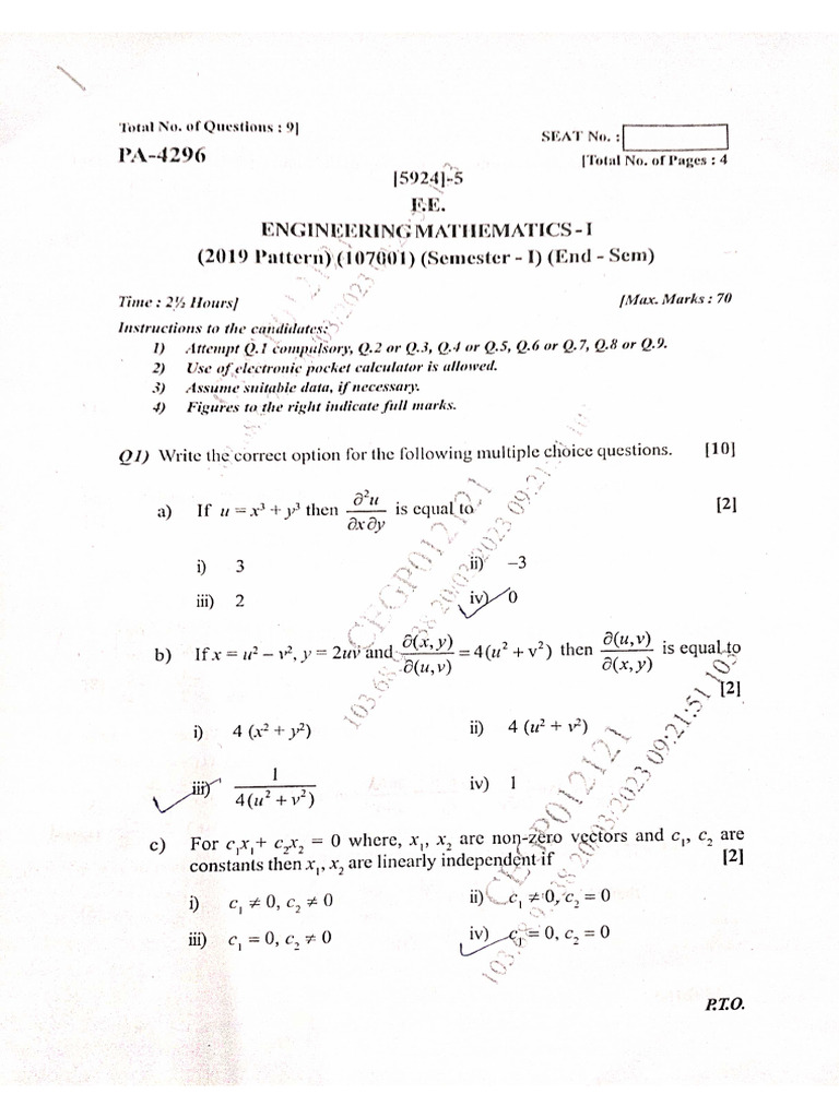 M1 Solved Question Paper | PDF
