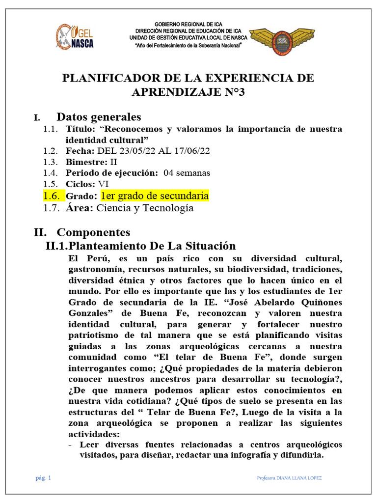 Planificador de La Experiencia de Aprendizaje N 3 Primer Gragdo para Presentar | PDF | Maestros