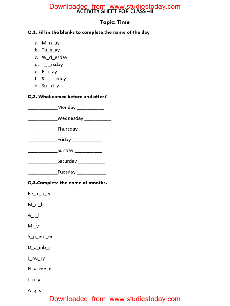 Class 2 EVS Time Worksheet | PDF | Social Science | Art