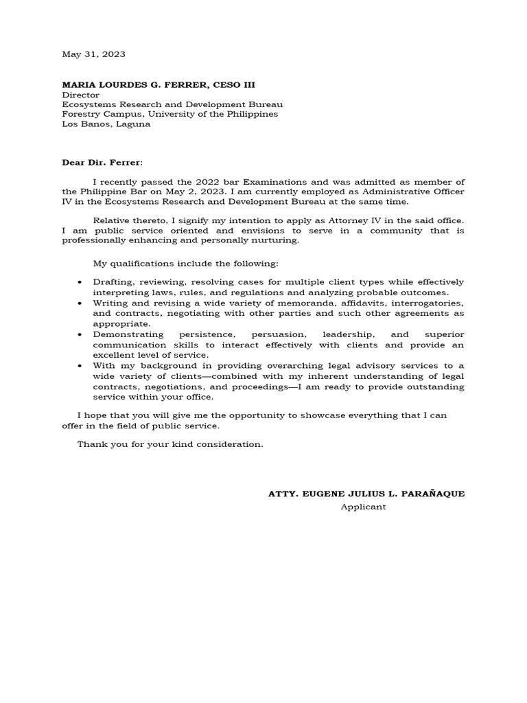 APPLICATION LETTER EUGENE | PDF