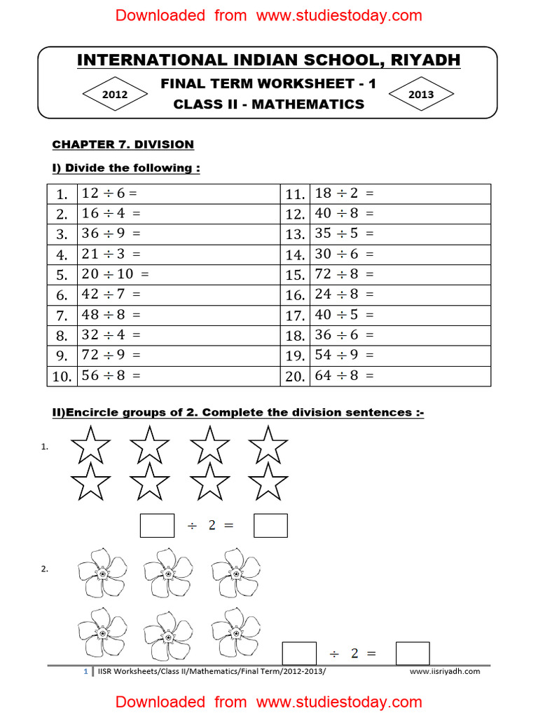 CBSE Class 2 Maths Practice Worksheets (138) - Division | PDF ...