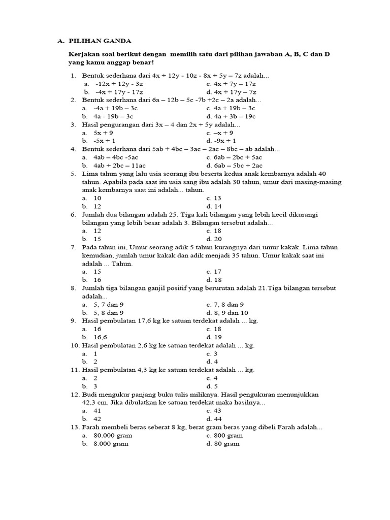 Soal MTK Kelas 4 | PDF