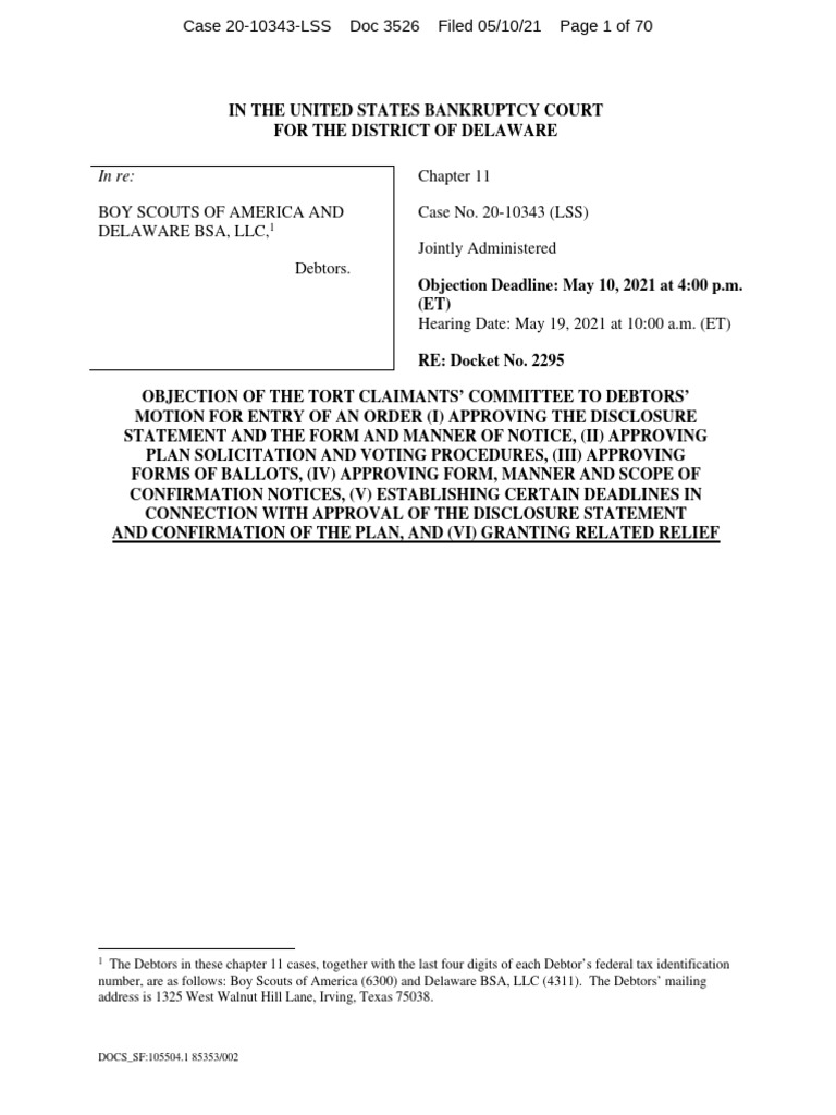 TCC's Objection To BSA Disclosure Statement | PDF | Chapter 11 | Boy ...