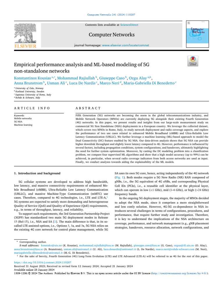 Empirical Performance Analysis and ML Based Modeling of 5G 2024 Computer Net 2 | PDF | 4 G ...