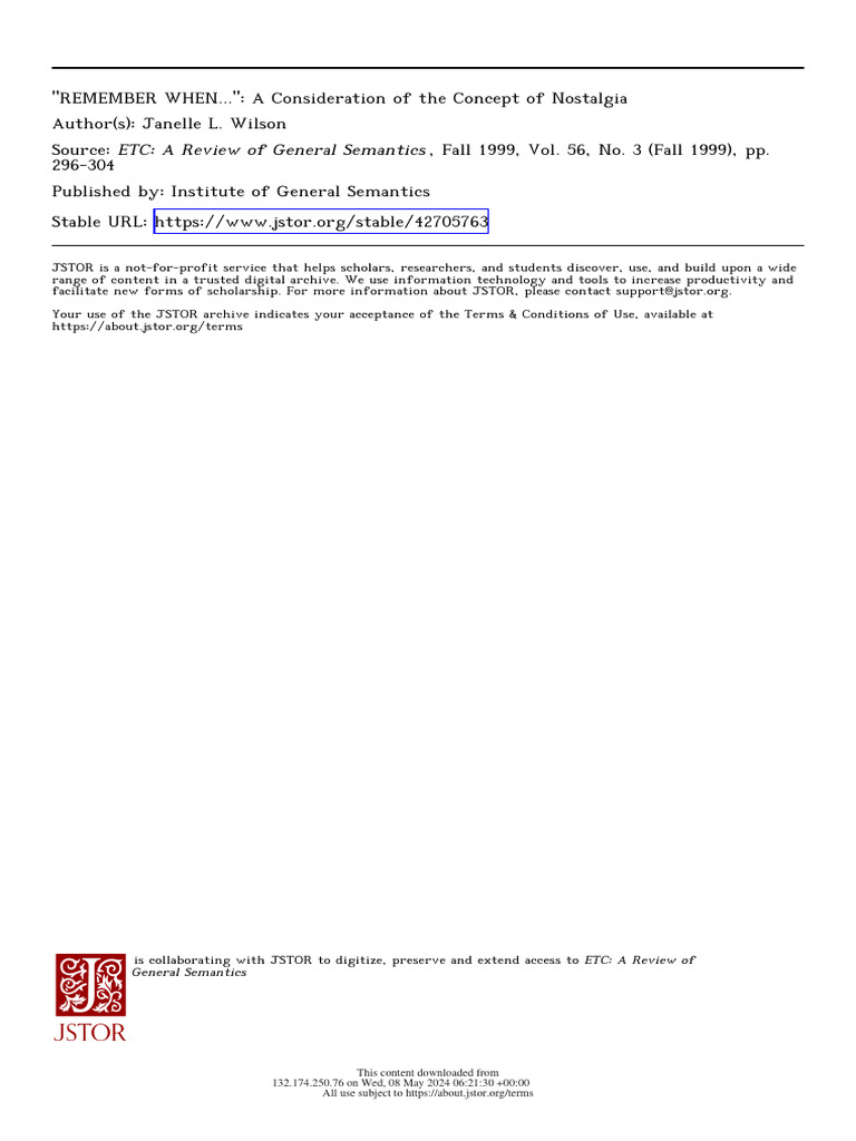 Nostalgia: A Complex Emotion | PDF | Nostalgia | Recall (Memory)