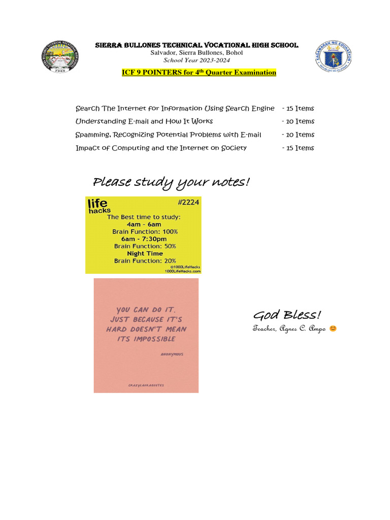 ICF 9 Quarter 4 Exam Pointers | PDF