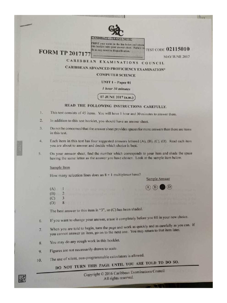 CAPE Computer Science U1 P1 2017 | PDF CAPE Computer Science U1 P1 2017 | PDF