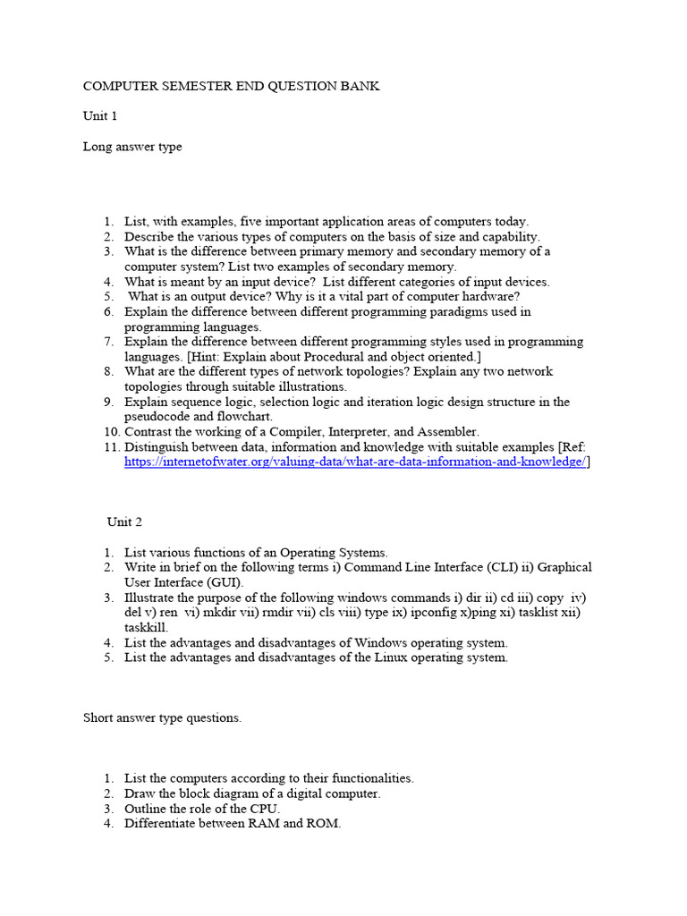 Computer Semester End Question Bank | PDF | Operating System | Graphical User Interfaces