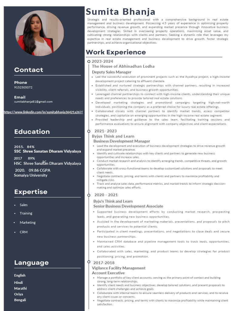 Sumita Resume | Download Free PDF | Sales | Customer Relationship ...