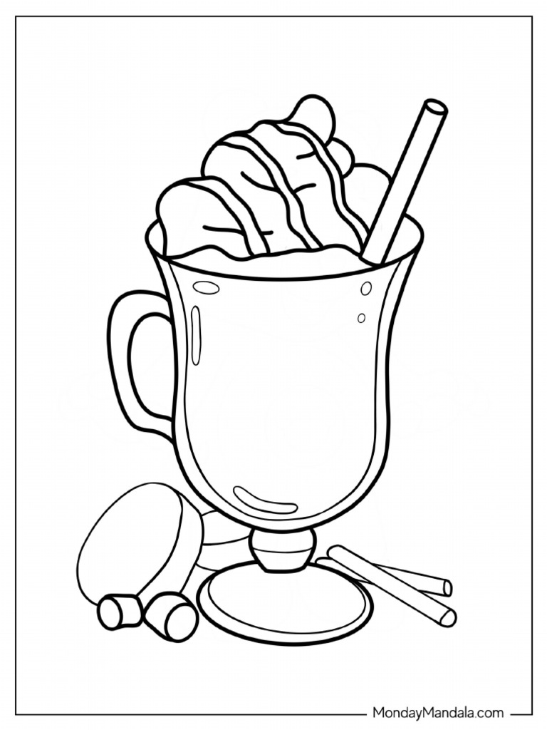 Iced Coffee With Whipped Cream and Syrup Coloring Sheet | PDF