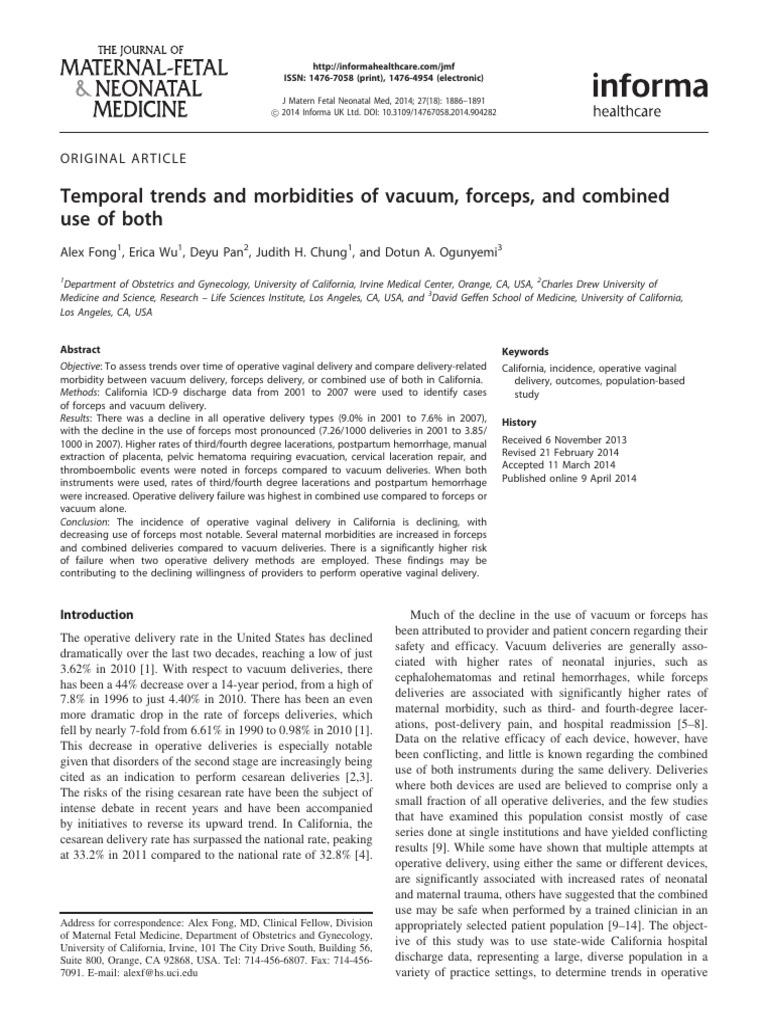 Temporal Trends and Morbidities of Vacuum, Forceps, and Combined Use of ...