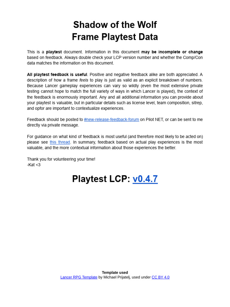 Shadow of The Wolf - Public Frame Playtest | PDF