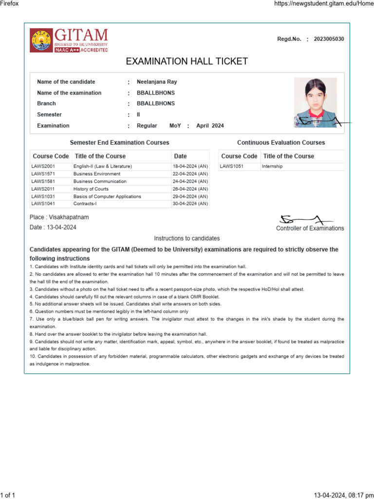 Semester 2 Hall Ticket | Download Free PDF | Computing