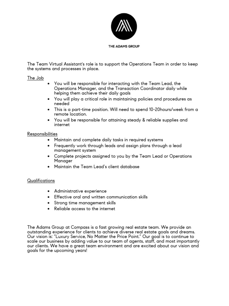 Virtual Assistant - Job Description | PDF