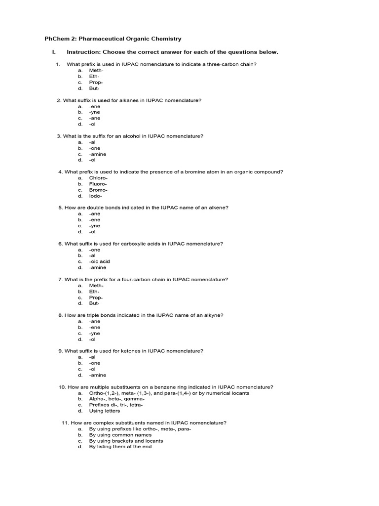 IUPAC Nomenclature Quiz for Organic Chemistry | PDF | Conformational ...