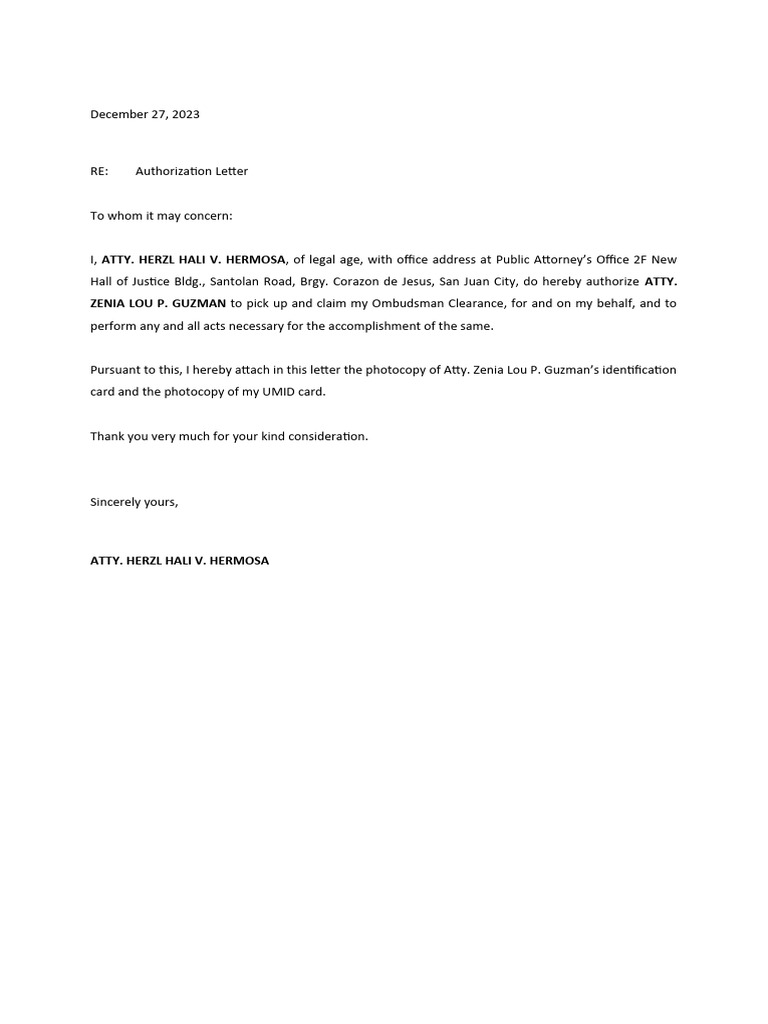 Authorization Letter - Ombudsman | PDF