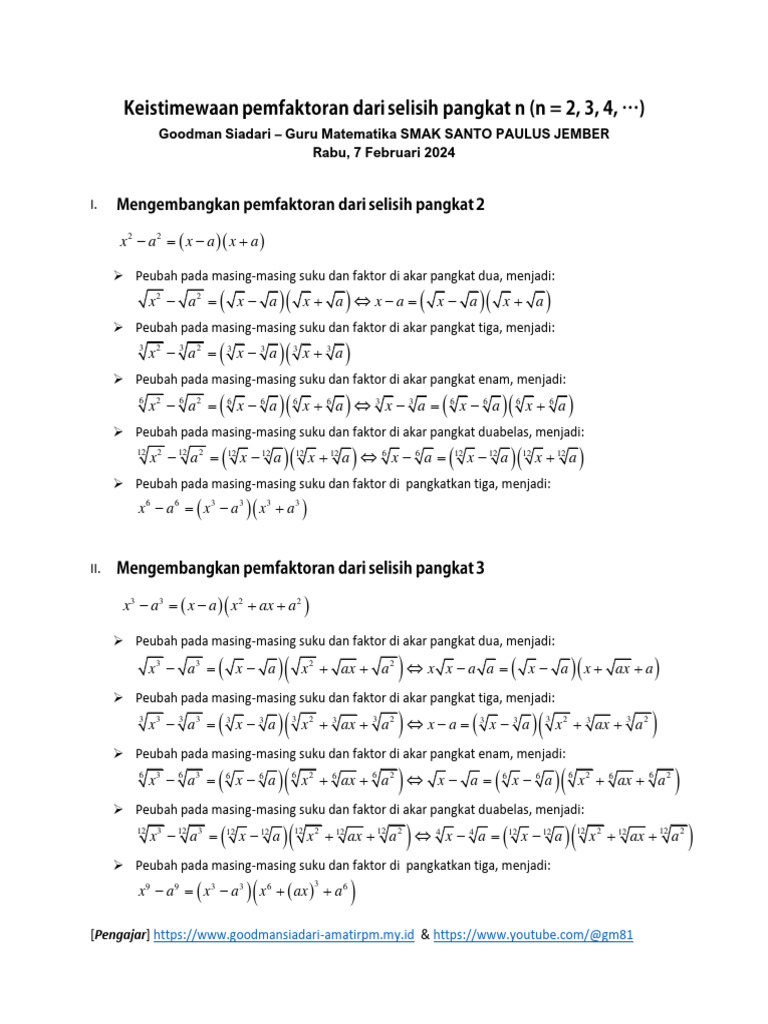 Pemfaktoran Selisih Pangkat 2-5 | PDF
