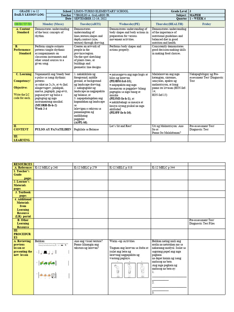 WEEK4 DLL MAPEH | PDF