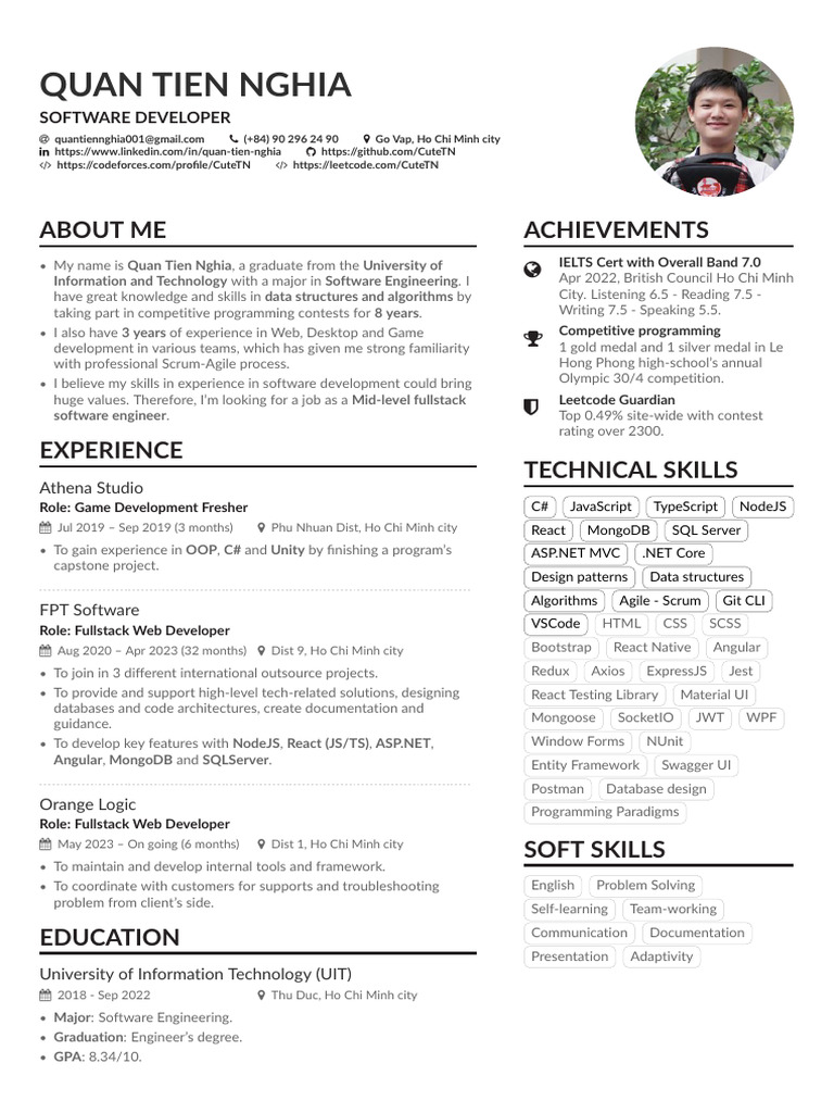 QuanTienNghia CV | PDF | Computer Programming | Information Technology