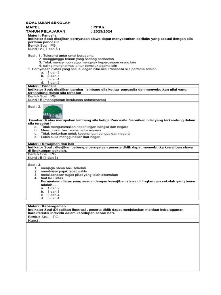 Soal Ujian PPKn Siswa Sekolah | PDF