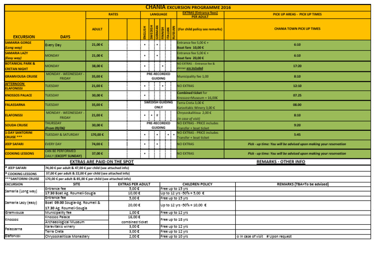 Excursion Programme 2016 Trips and Cruises | PDF | Crete