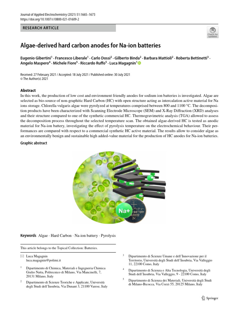 Algae-Based Hard Carbon Anodes for Na-ion Batteries | PDF | Pyrolysis ...