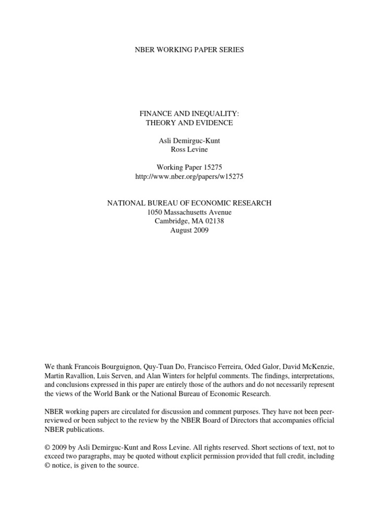 Finance and Inequality evidence and theory_Asli Demirguc and Ross Levine | PDF | Poverty ...