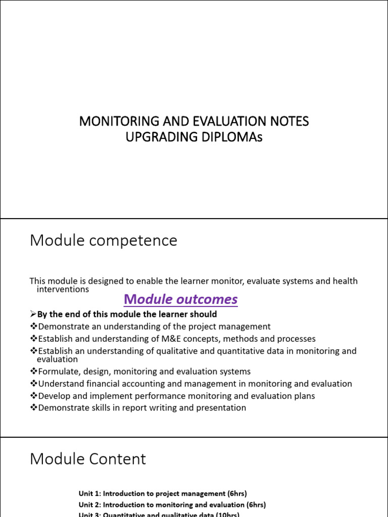 Monitoring and Evaluation Notes - Up Dip | PDF | Evaluation | Project ...