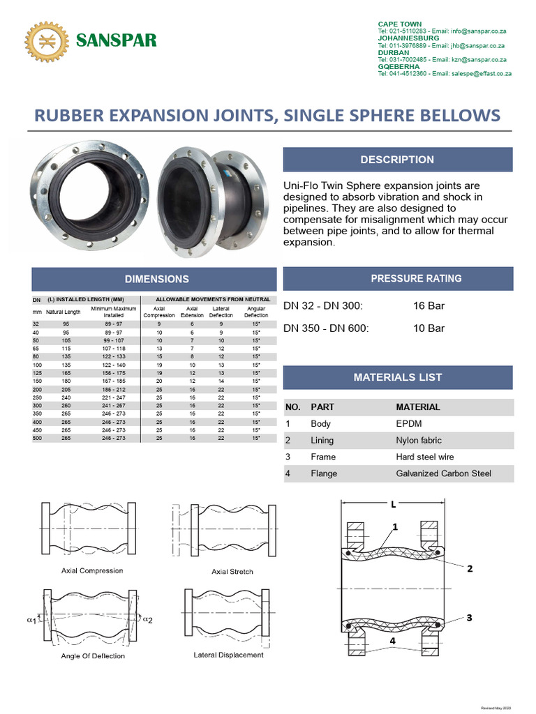 Uni Flo FSF Rubber Expansion Joint Single Sphere Bellows 1 | PDF ...