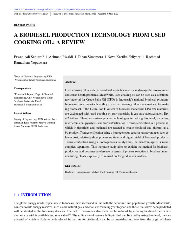 A Biodiesel Production Technology From U | Download Free PDF | Biodiesel | Diesel Fuel