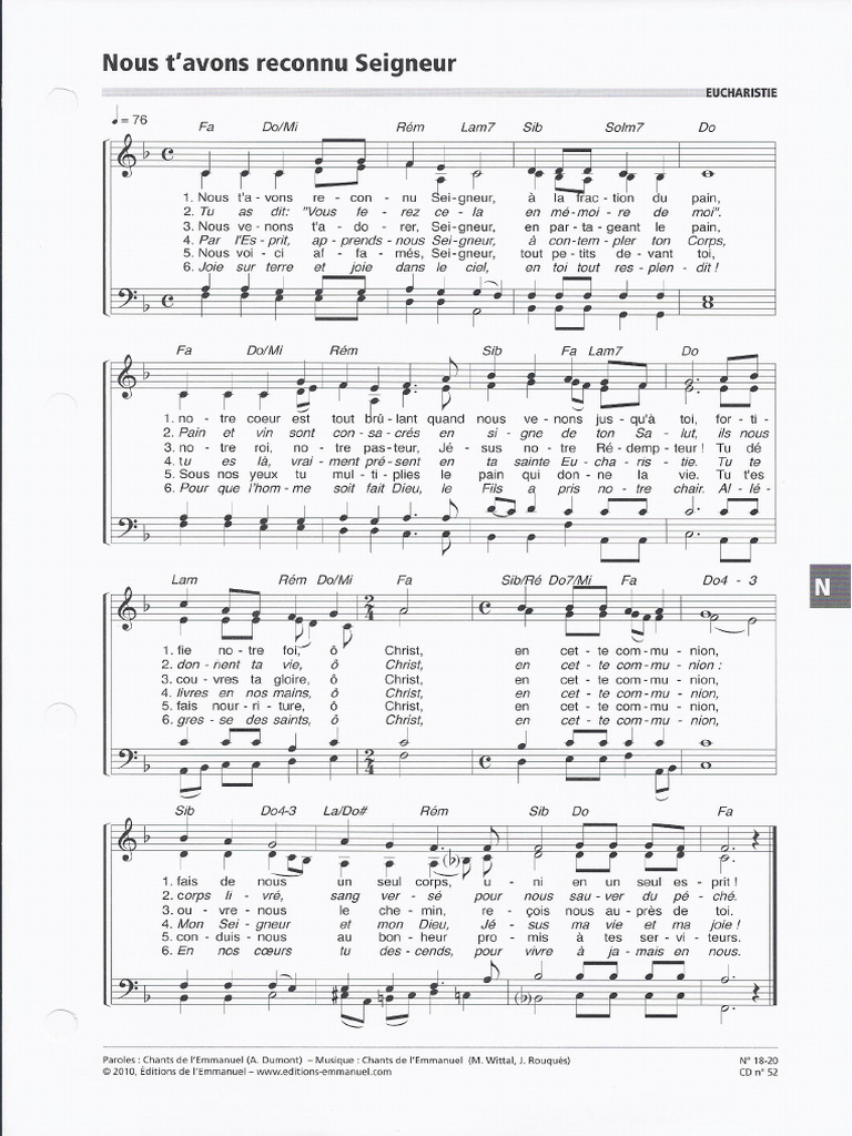 Nous T'avons Reconnu Seigneur Dim 11 | PDF