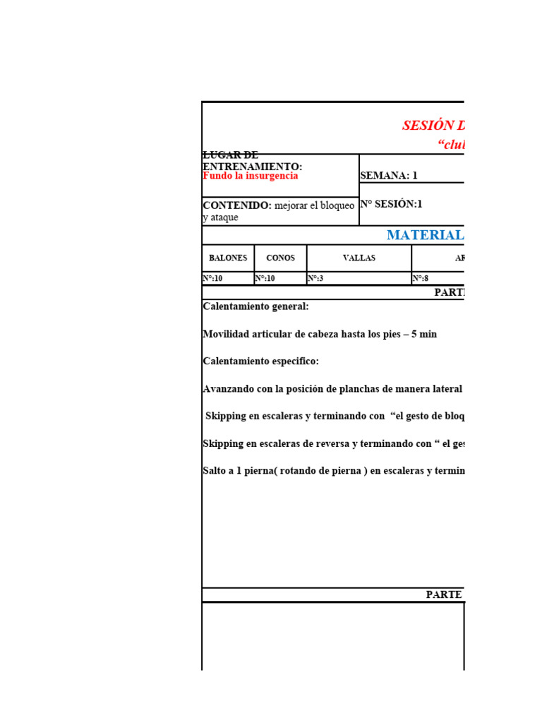 Sesion de Entrenamiento Sesion 5 | PDF