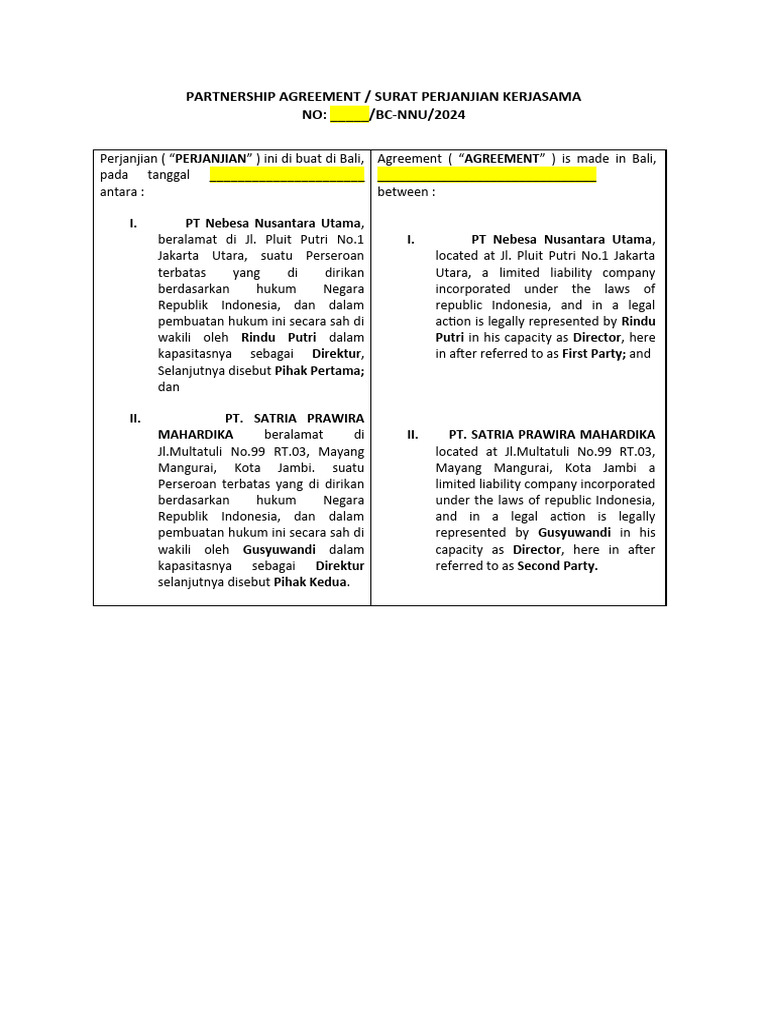 Partnership Agreement - Surat Perjanjian Kerjasama-3 | PDF ...