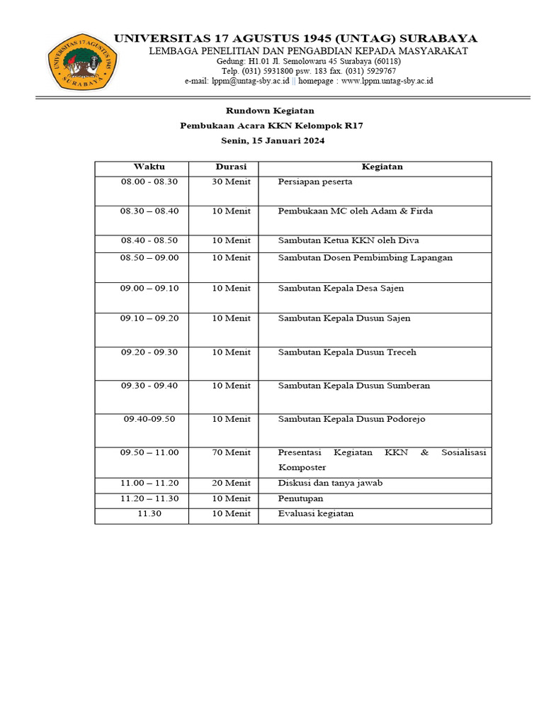 Pembukaan KKN Kelompok R17 | PDF | Perjalanan | Griya & Taman