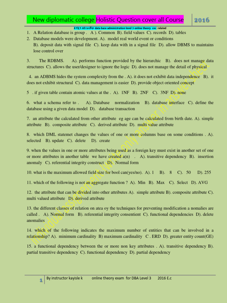 2016 Level 3 WDDBA Holistic Question | PDF | Databases | Relational ...