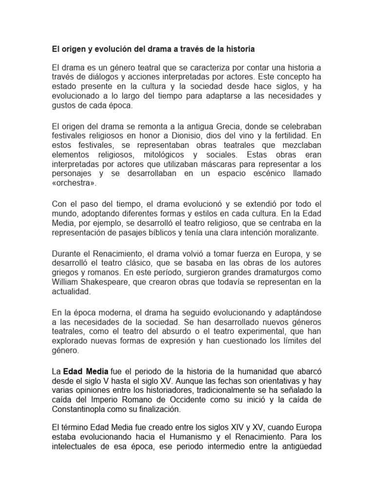 Origen y evolución del drama | PDF | Teatro | imperio Romano