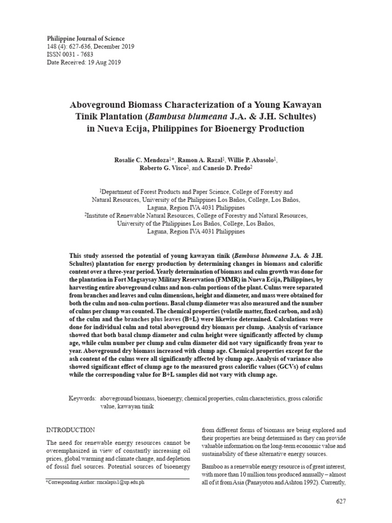 Aboveground Biomass Characterization of Kawayan Tinik | PDF | Soil | Bamboo