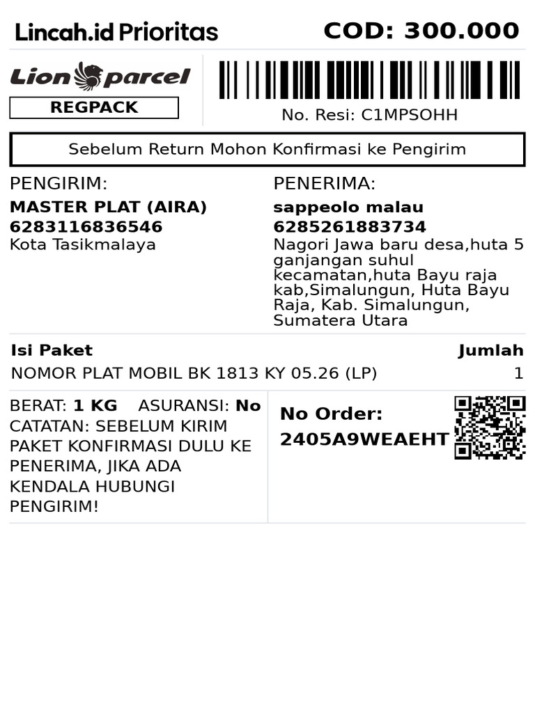 Contoh Resi Pengiriman Paket COD | PDF