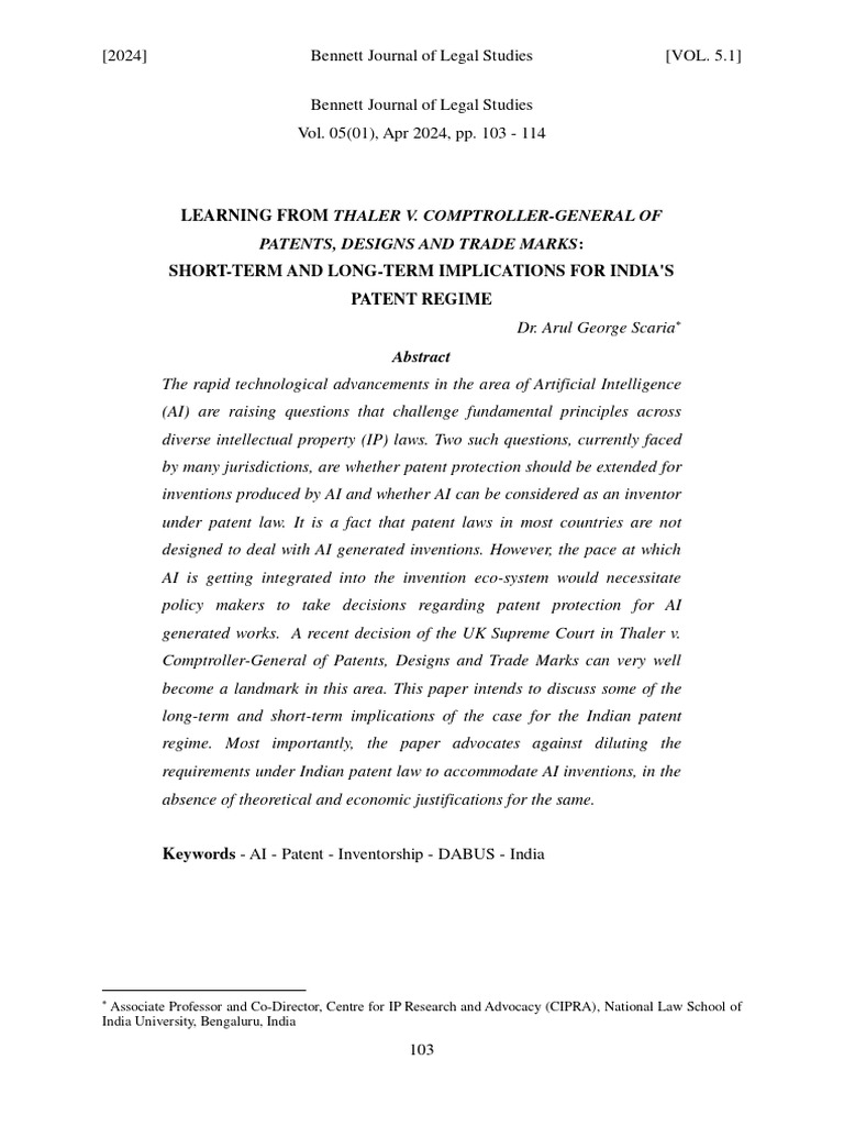 Learning from Thaler v. Comptroller-General of Patents, Designs and ...
