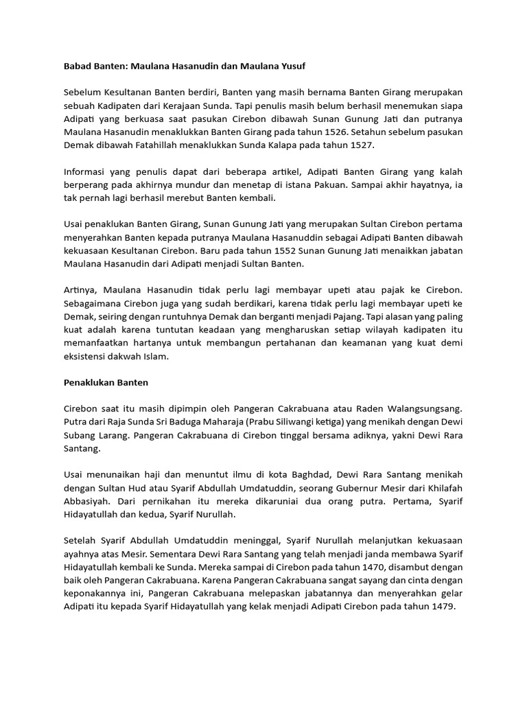 Babad Banten Maulana Hasanudin Dan Maulana Yusuf | PDF