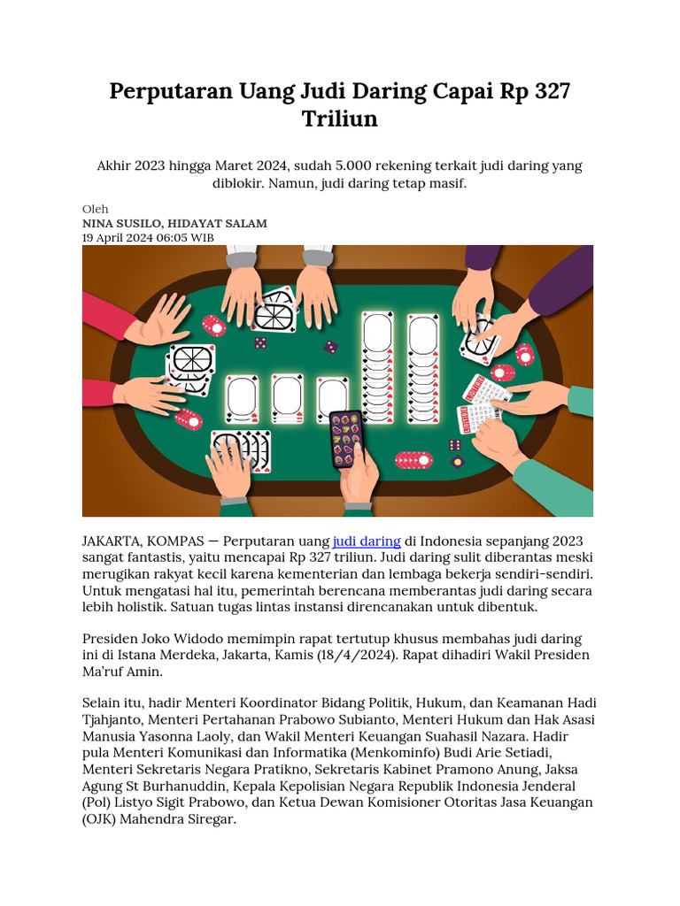 Perputaran Uang Judi Daring Capai RP 327 Triliun | PDF | Pengelolaan ...