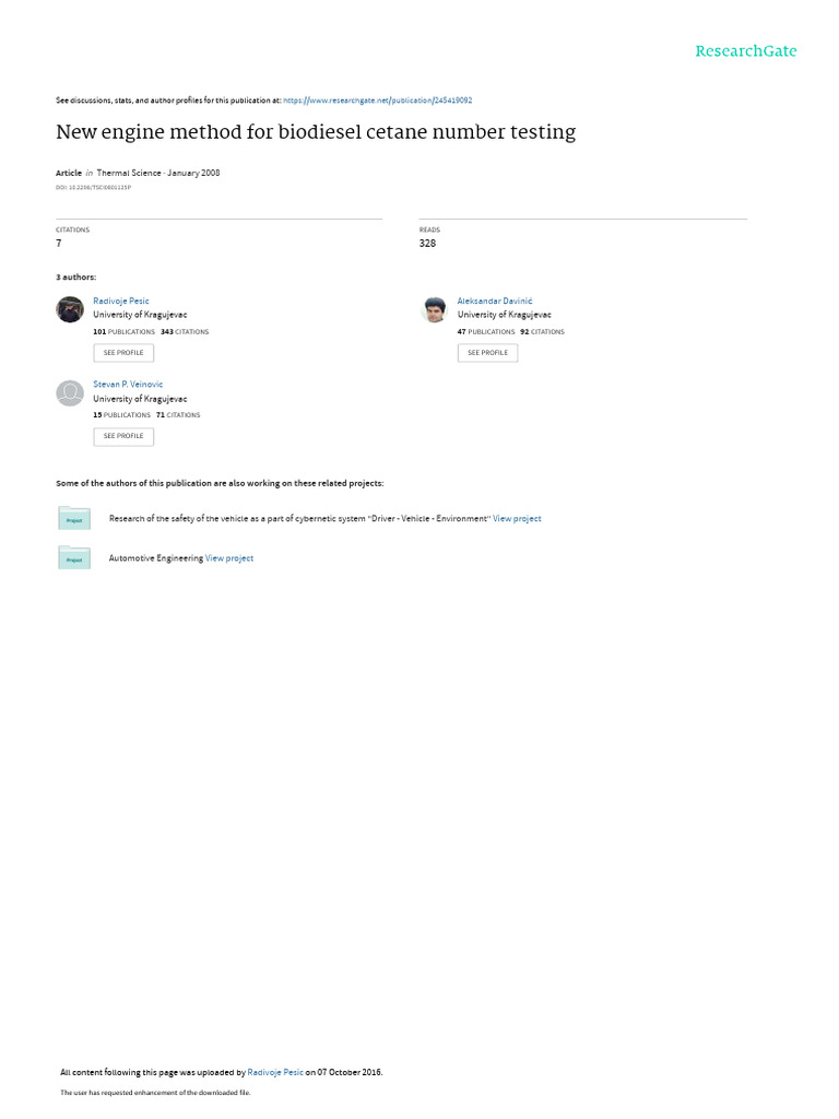 New Engine Method For Biodiesel Cetane Number Test | Download Free PDF ...
