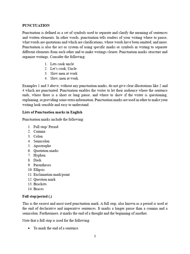 GNS 101 Punctuation - 113858 | PDF | Bracket | Comma